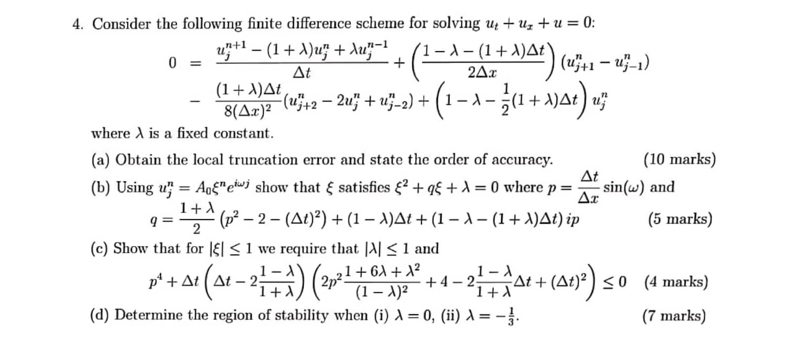 Solved = 4. Consider the following finite difference scheme | Chegg.com