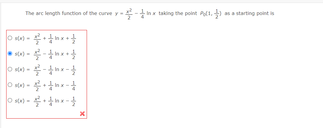 Solved The arc length function of the curve y=2x2−41lnx | Chegg.com