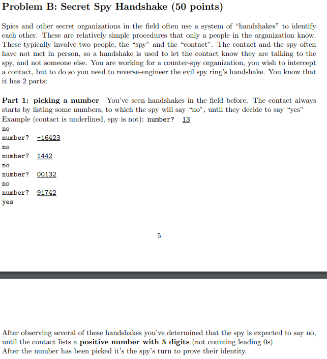 Problem B: Secret Spy Handshake (50 points) Spies and | Chegg.com