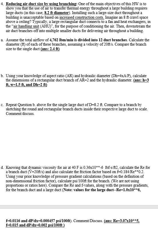 Solved 4. Reducing air-duct size by using branching: One of | Chegg.com