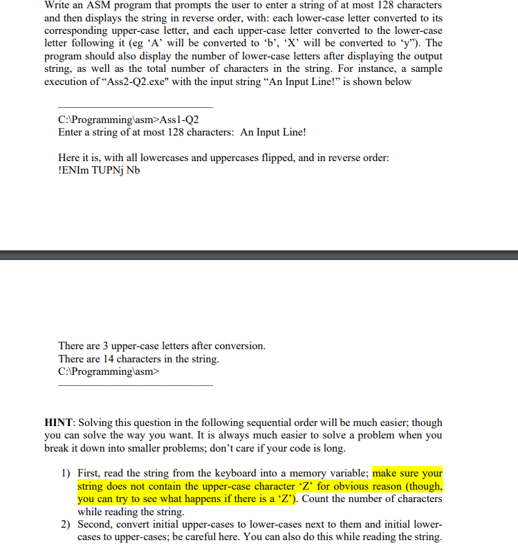 Write an ASM program that prompts the user to enter a | Chegg.com