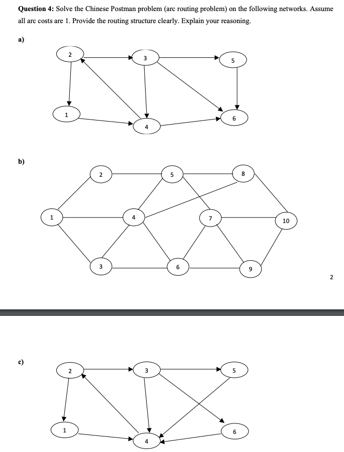 Solved Question 4: Solve the Chinese Postman problem (arc | Chegg.com