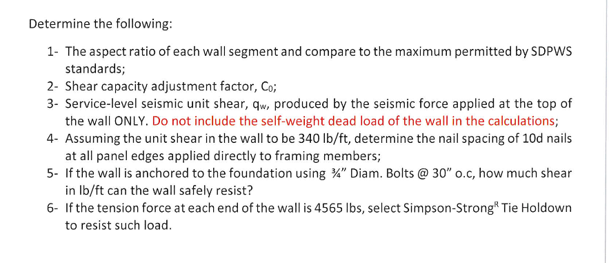 Seismic Design Category=D Strength level horizontal | Chegg.com
