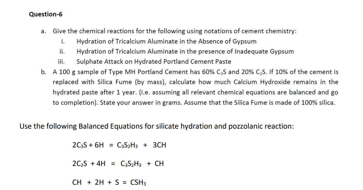 Solved a. Give the chemical reactions for the following | Chegg.com