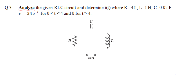 Solved Q.3 Analyze the given RLC circuit and determine i(t) | Chegg.com