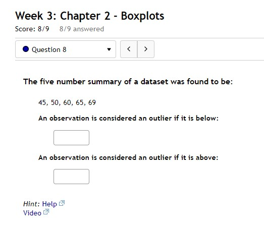 Solved Week 3: Chapter 2 - Boxplots Score: 8/9 8/9 answered | Chegg.com Solved Week 3: Chapter 2 - Boxplots Score: 8/9 8/9 answered | Chegg.com