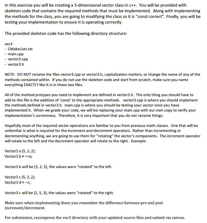 Solved Please complete C++ assignment. Use vector3.cpp to | Chegg.com