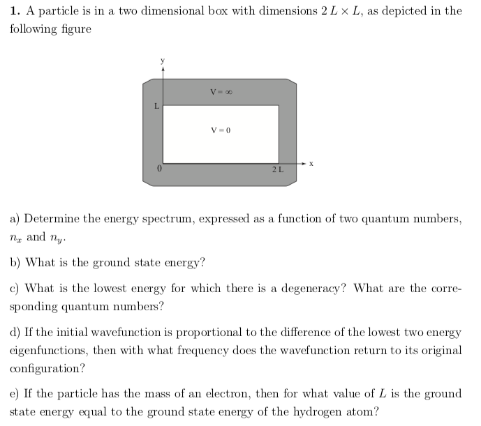 Solved 1. A particle is in a two dimensional box with | Chegg.com
