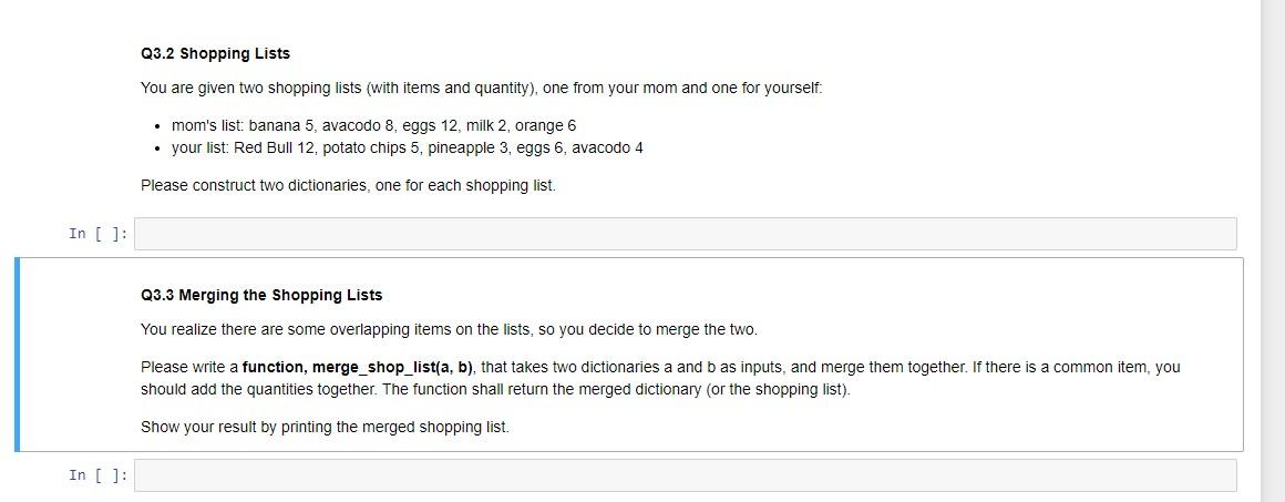Solved Q3.2 Shopping Lists You are given two shopping lists | Chegg.com