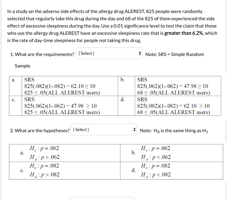Solved In a study on the adverse side effects of the allergy | Chegg.com