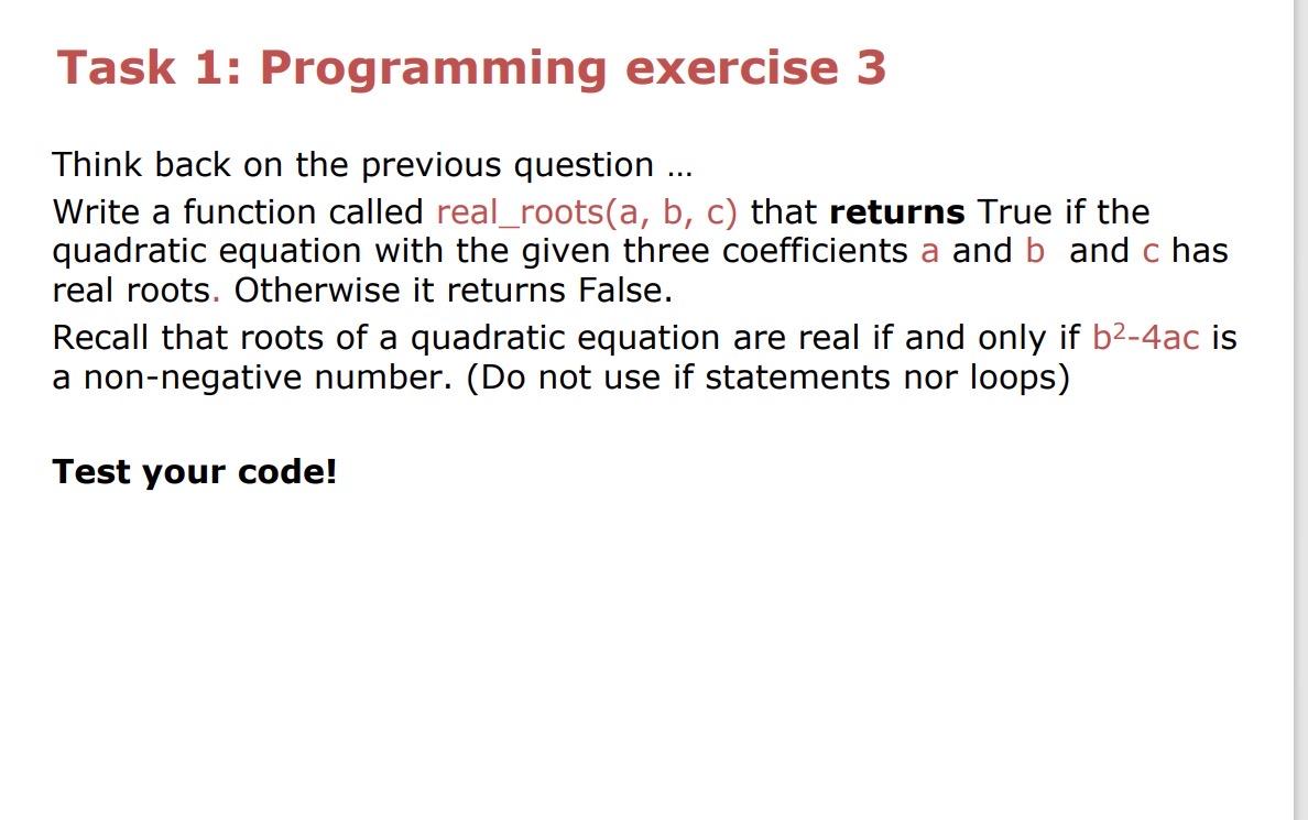 Task 1: Programming exercise 3 Think back on the | Chegg.com