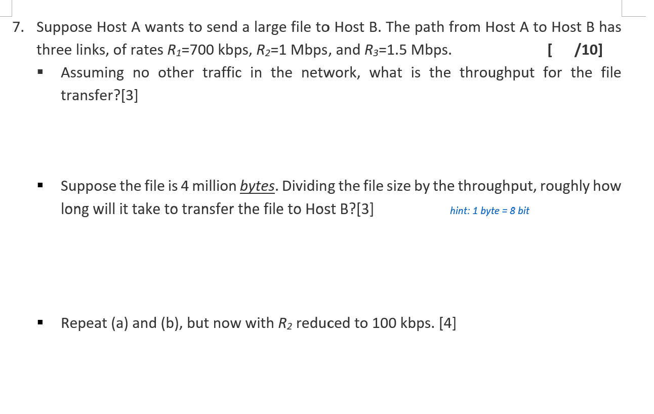 Solved 7. Suppose Host A wants to send a large file to Host | Chegg.com