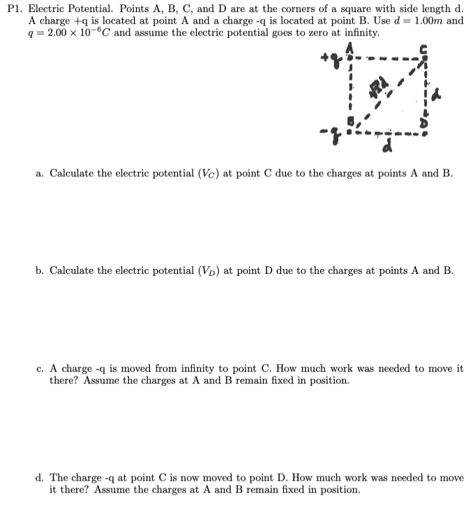Solved P1. Electric Potential. Points A, B, C, and D are at | Chegg.com