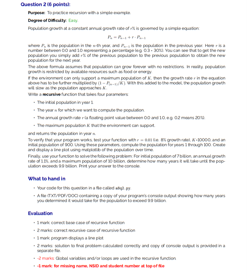 Solved Question 2 (6 points): Purpose: To practice recursion | Chegg.com