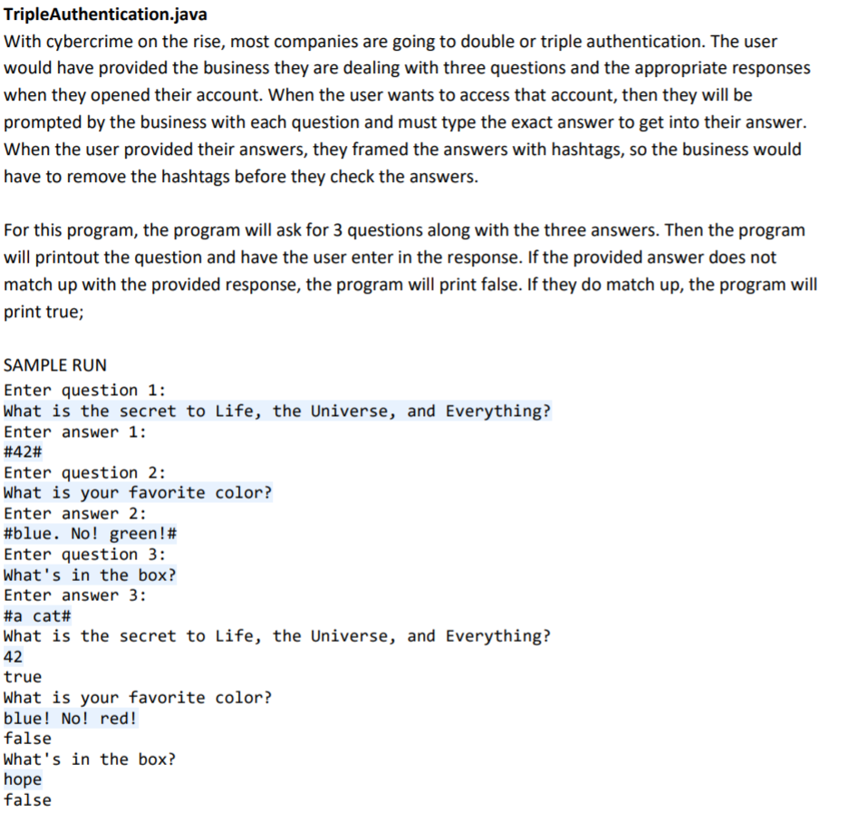 Solved Triple Authentication.java With cybercrime on the | Chegg.com