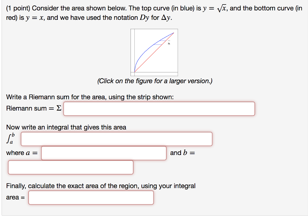 Solved (1 point) Consider the area shown below. The top | Chegg.com