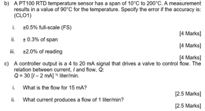 Solved b) A PT100 RTD temperature sensor has a span of 10°C | Chegg.com
