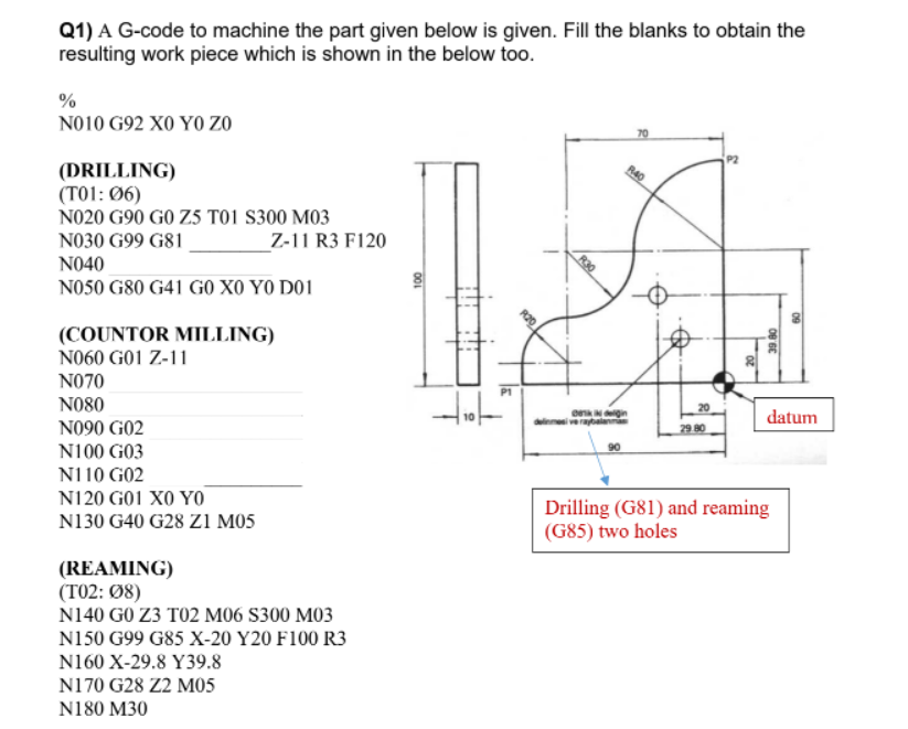 Solved Q1) A G-code to machine the part given below is | Chegg.com