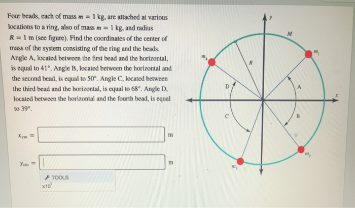 Solved Four beads, each of mass m 1kg, are attached at | Chegg.com