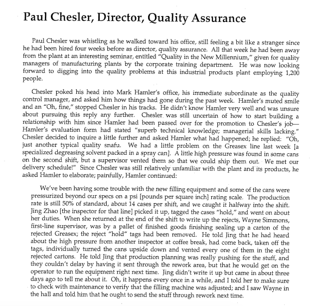 Solved Paul Chesler, Director, Quality Assurance Paul | Chegg.com