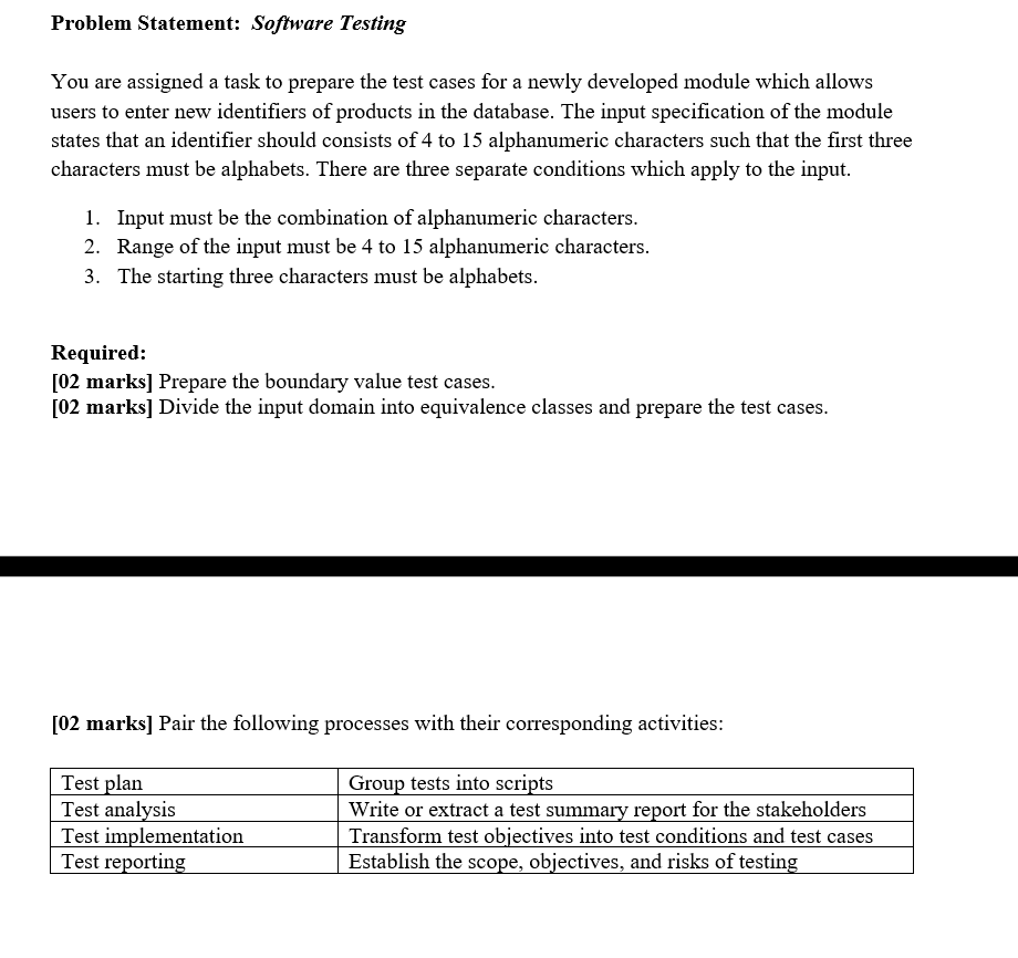 Solved Problem Statement: Software Testing You are assigned | Chegg.com