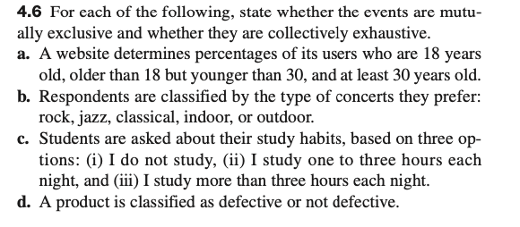 Solved 4.6 For each of the following, state whether the | Chegg.com