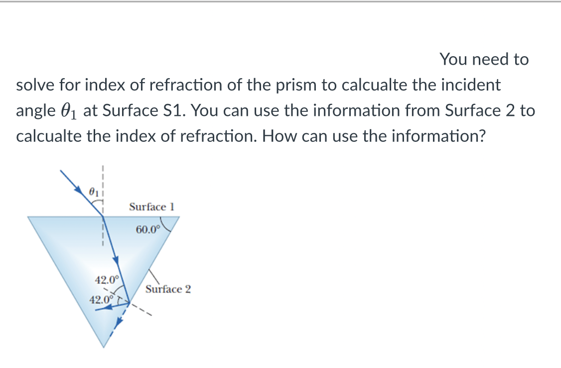 Solved You need to solve for index of refraction of the | Chegg.com