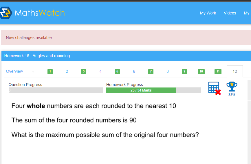 Solved ☆ MathsWatch My Work Videos My New challenges | Chegg.com