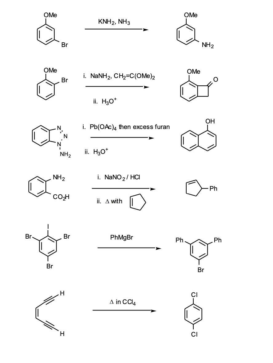 Solved ОMe OME KNH2, NH3 Br NH2 OME OME i. NaNH2, | Chegg.com