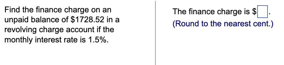 Solved Find the finance charge on an The finance charge is | Chegg.com
