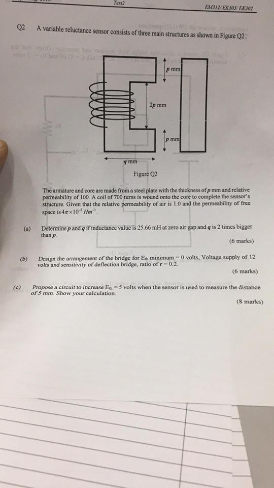 Test2 EM3IN/EK303/ EK302 Q2 A variable reluctance | Chegg.com