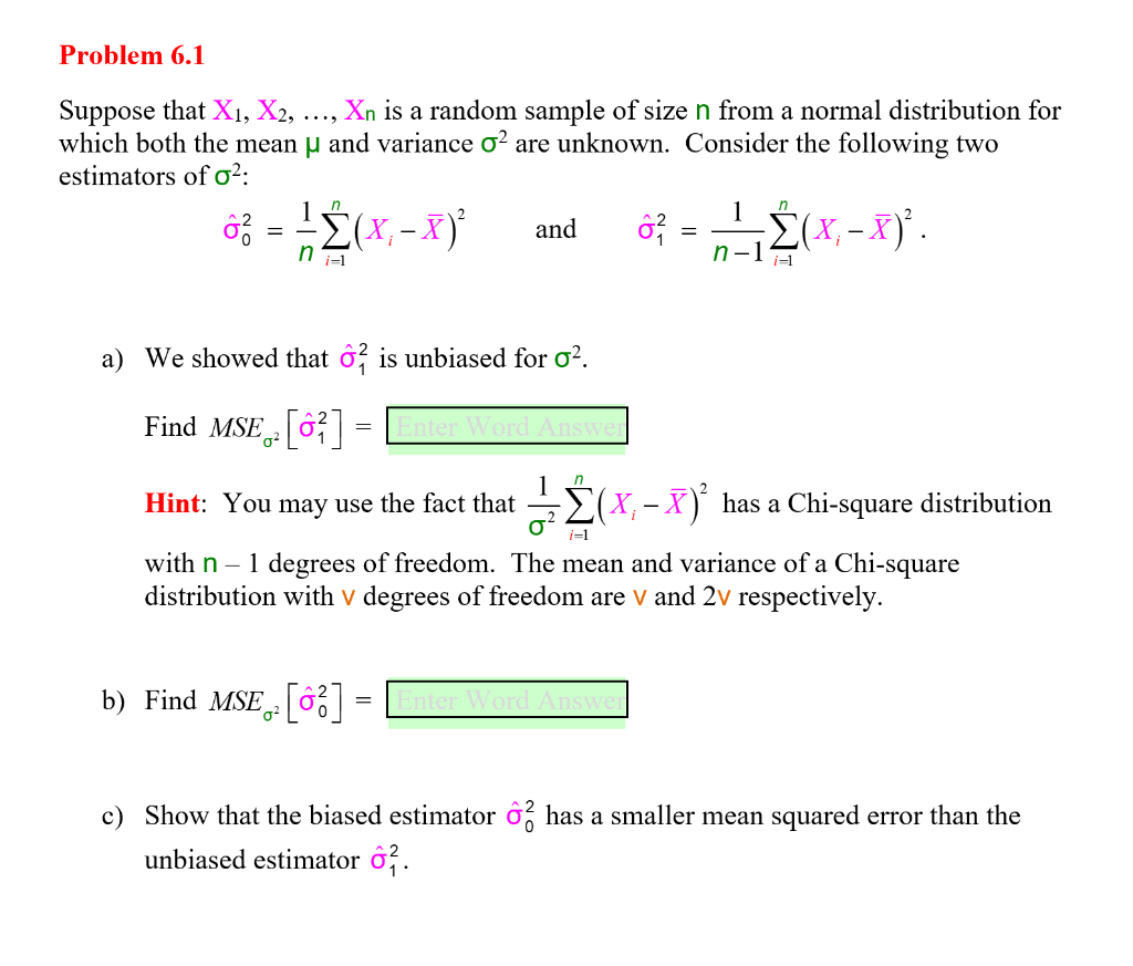 Solved Problem 6.1 Suppose that X1,X2,…,Xn is a random | Chegg.com