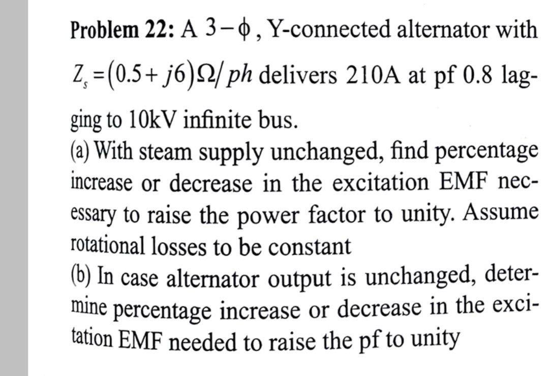 Solved Problem 22: A 3-0, Y-connected alternator with | Chegg.com