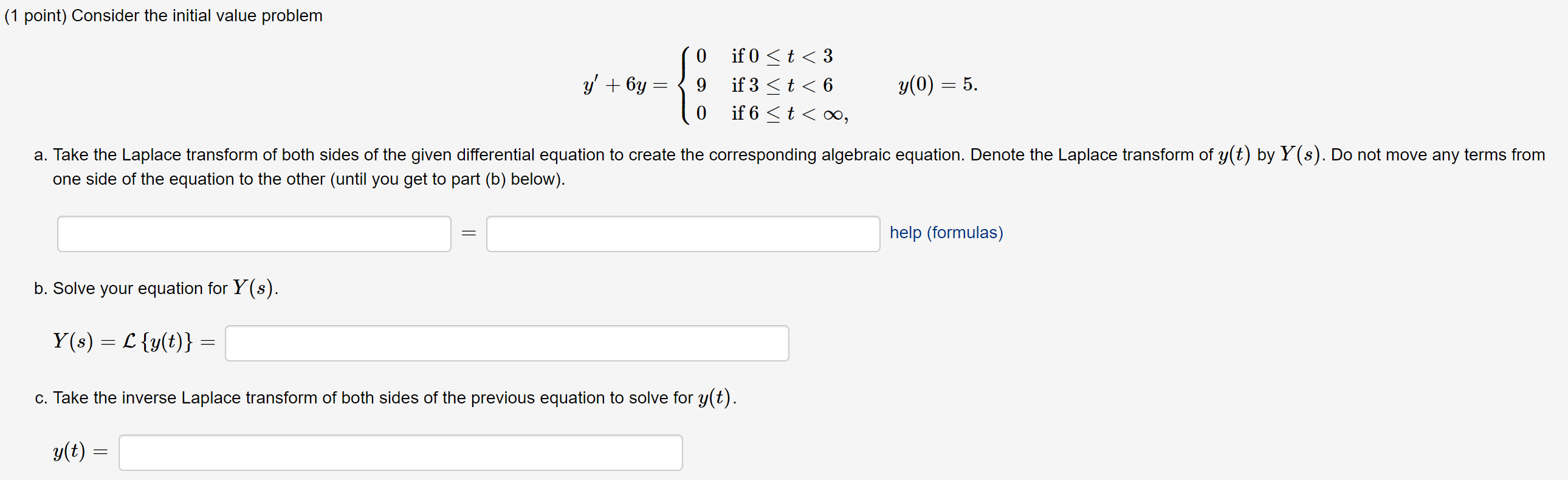Solved (1 point) Consider the initial value problem 0 y' + | Chegg.com