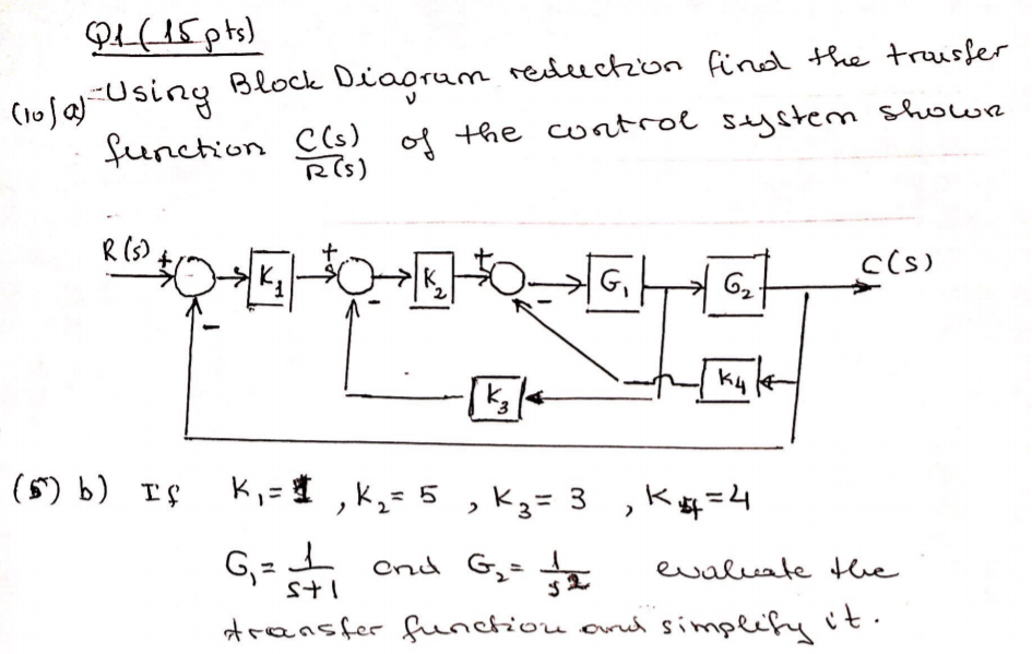 Solved (10) -Using Q4(15 pts) Block Diagram reduction find | Chegg.com