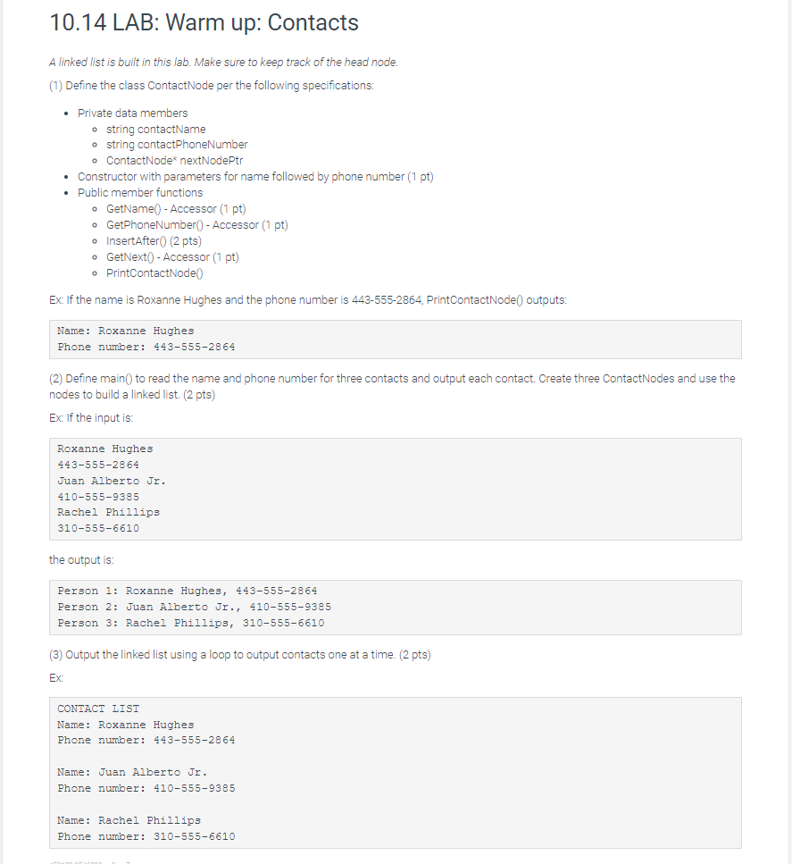 10.14 LAB: Warm up: Contacts A linked list is built | Chegg.com 10.14 LAB: Warm up: Contacts A linked list is built | Chegg.com