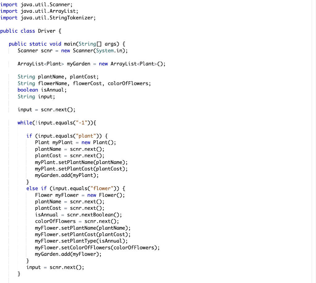 Solved Complete the Plant and Flower classes (the driver | Chegg.com