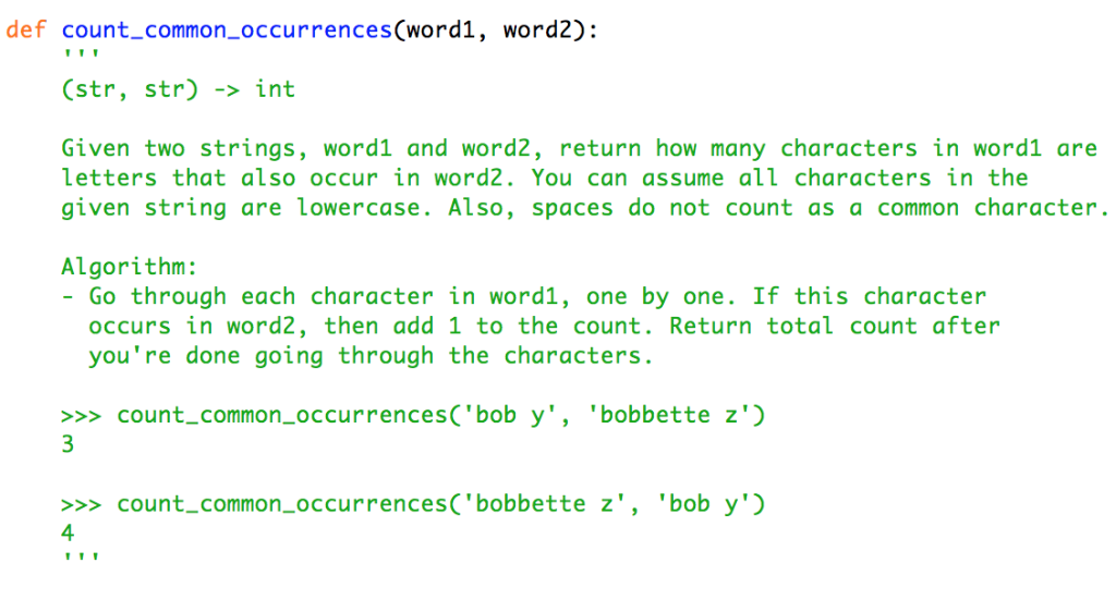 Solved def count_common_occurrences(word1, word2): (str, | Chegg.com