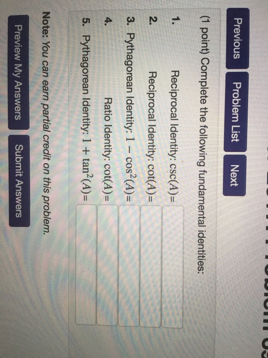 Solved Previous Problem List Next (1 point) Complete the | Chegg.com