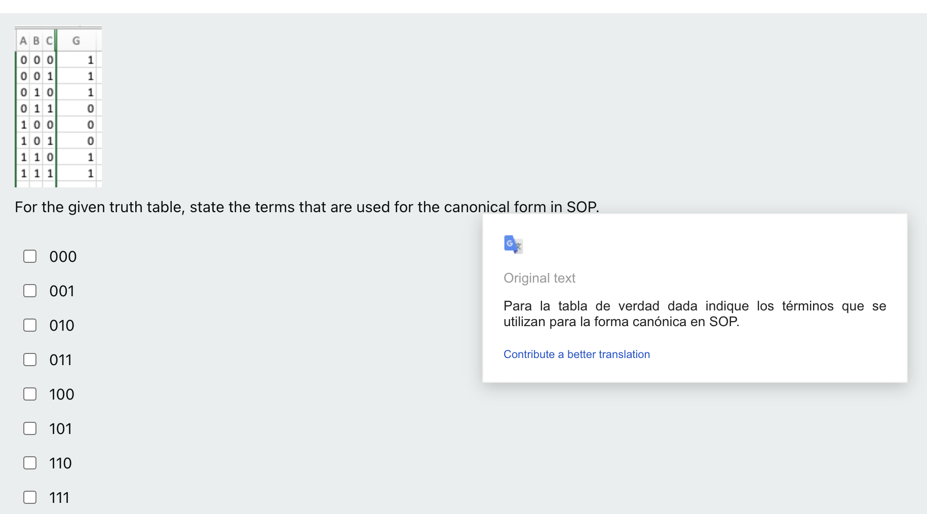 Solved For the given truth table, state the terms that are | Chegg.com