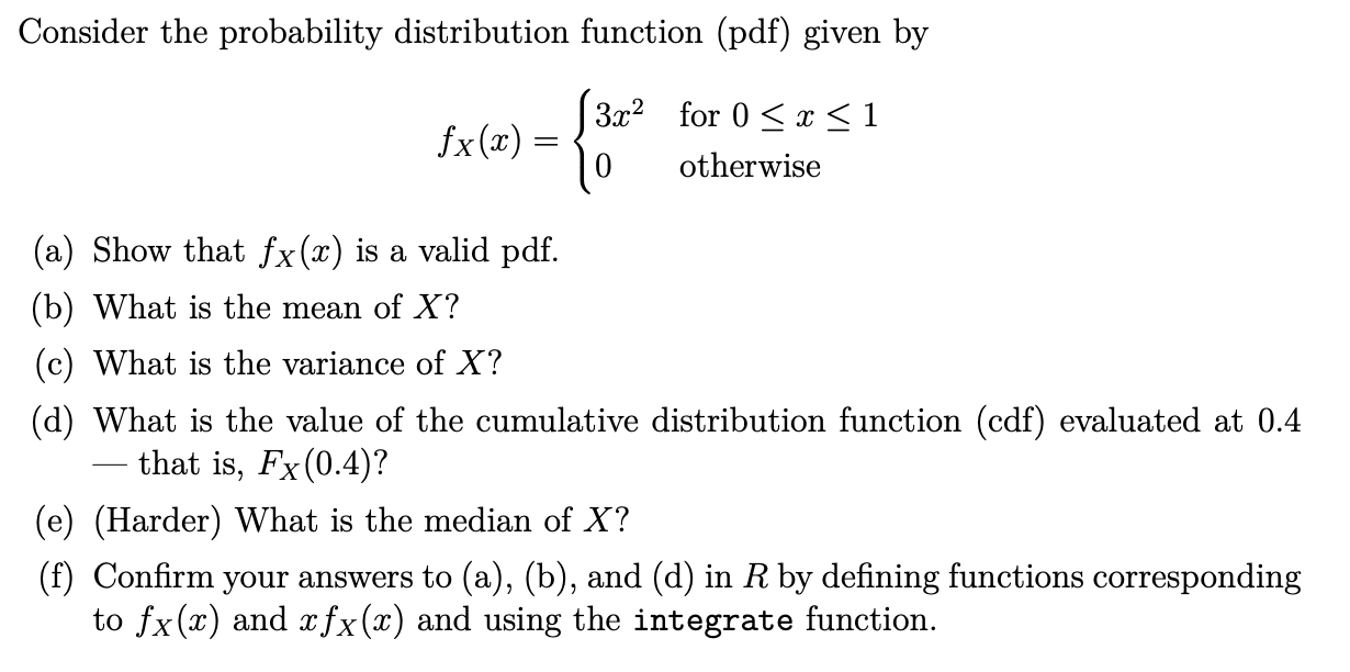 Solved Consider the probability distribution function (pdf) | Chegg.com