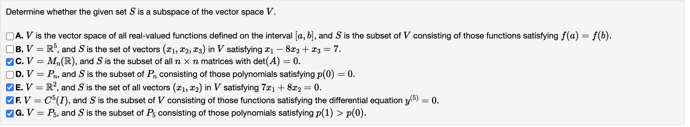 Solved Determine whether the given set S is a subspace of | Chegg.com