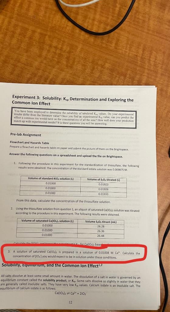 Solved Experiment 3: Solubility: Ksp Determination and | Chegg.com