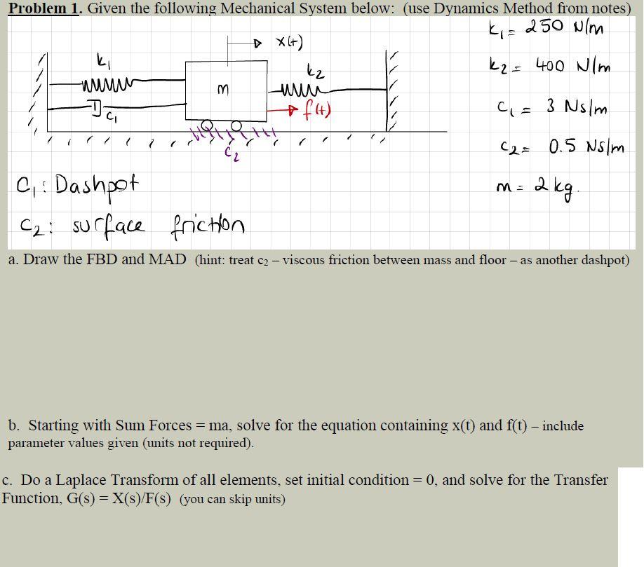 Solved Problem 1. Given the following Mechanical System | Chegg.com