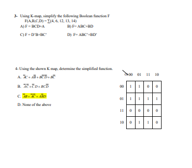 Solved 3- Using K-map, simplify the following Boolean | Chegg.com