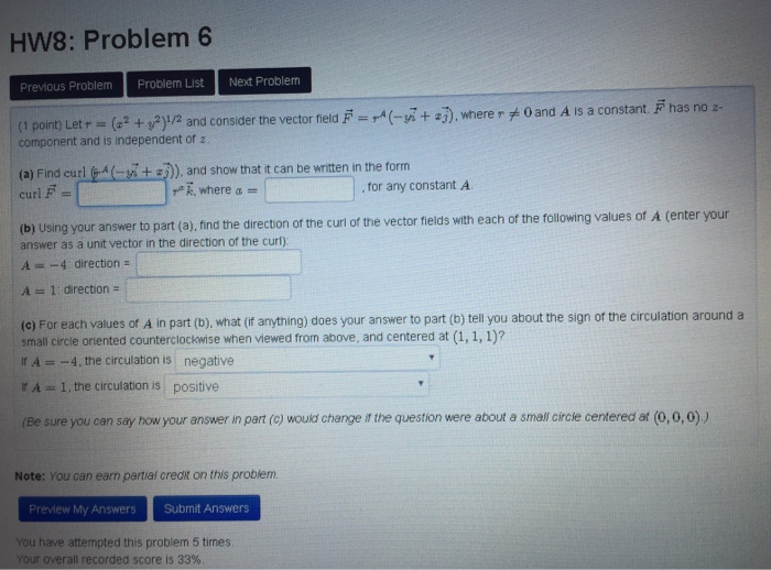 Solved HW8: Problem 6 Problem List Next Problem Previous | Chegg.com