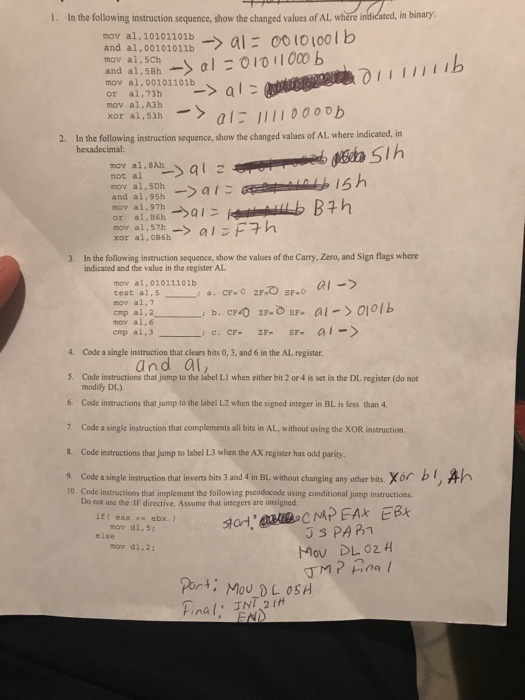 Solved . In the following instruction sequence, show the | Chegg.com