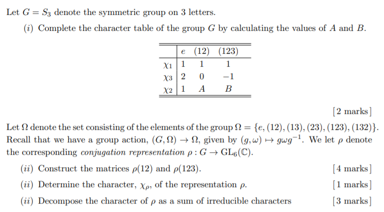 Let G = S3 denote the symmetric group on 3 letters. | Chegg.com
