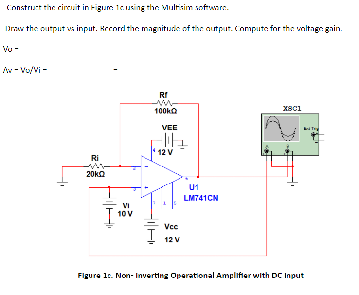 Solved Construct the circuit in Figure 1c using the Multisim | Chegg.com