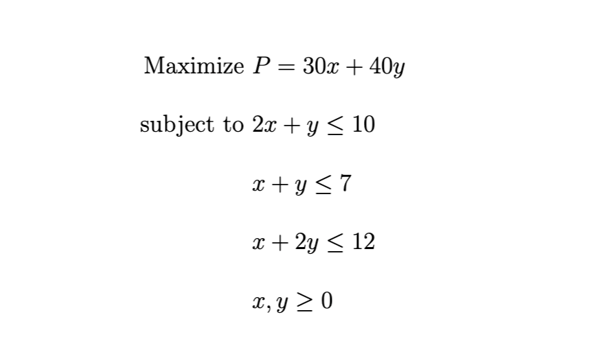 Solved Maximize P = 30x + 40y subject to 2x + y